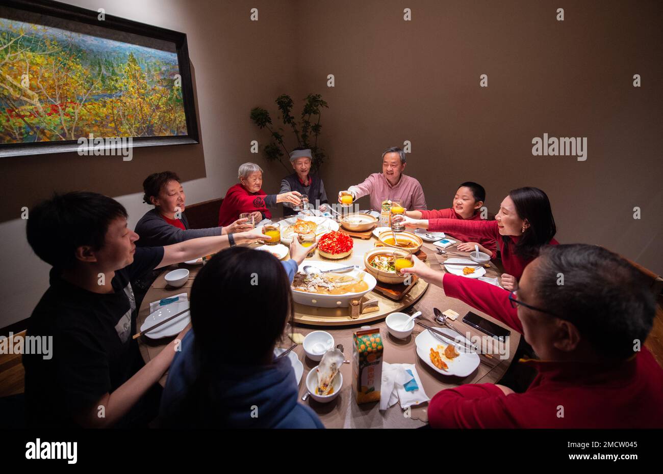 Beijing, China. 21st Jan, 2023. People enjoy a feast at a restaurant in ...