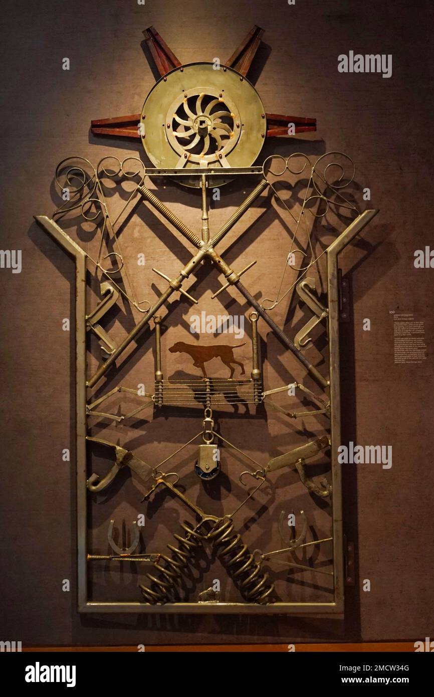 An iron sculpture by Bob Dylan is on display in the exhibit ...