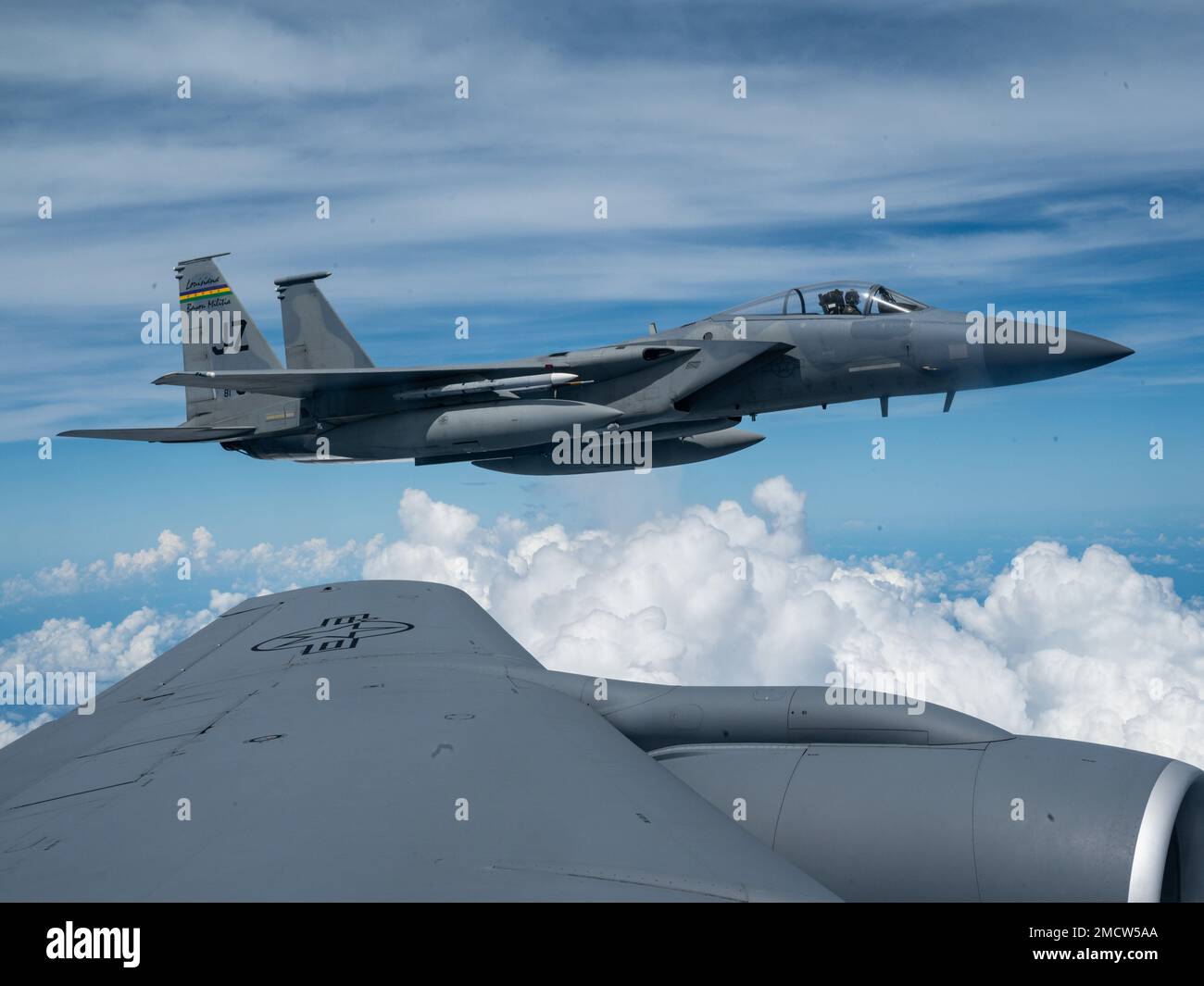 An F-15 Eagle, with the 159th Fighter Wing, Louisiana, flies over the ...