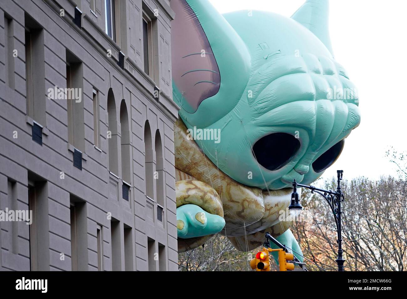 The Grogu or Baby Yoda balloon floats in the Macy's Thanksgiving Day ...