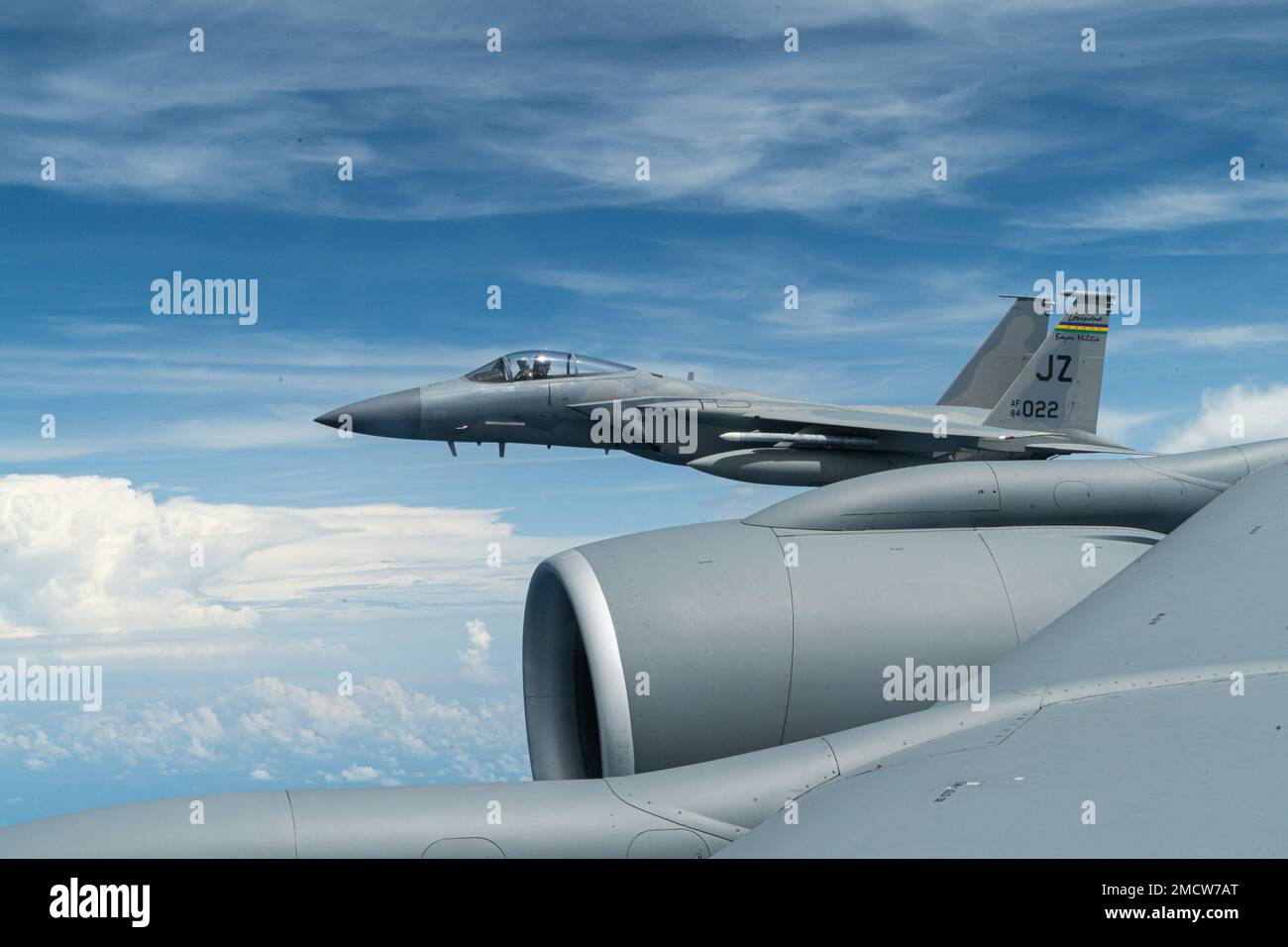 An F-15 Eagle with the 159th Fighter Wing out of Louisiana flies beside ...