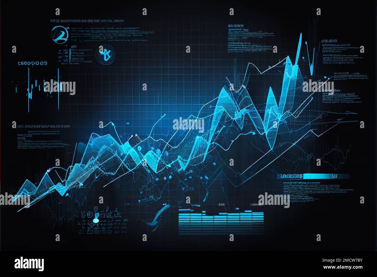 A Market reporting graph analysis with blue colour and black background ...
