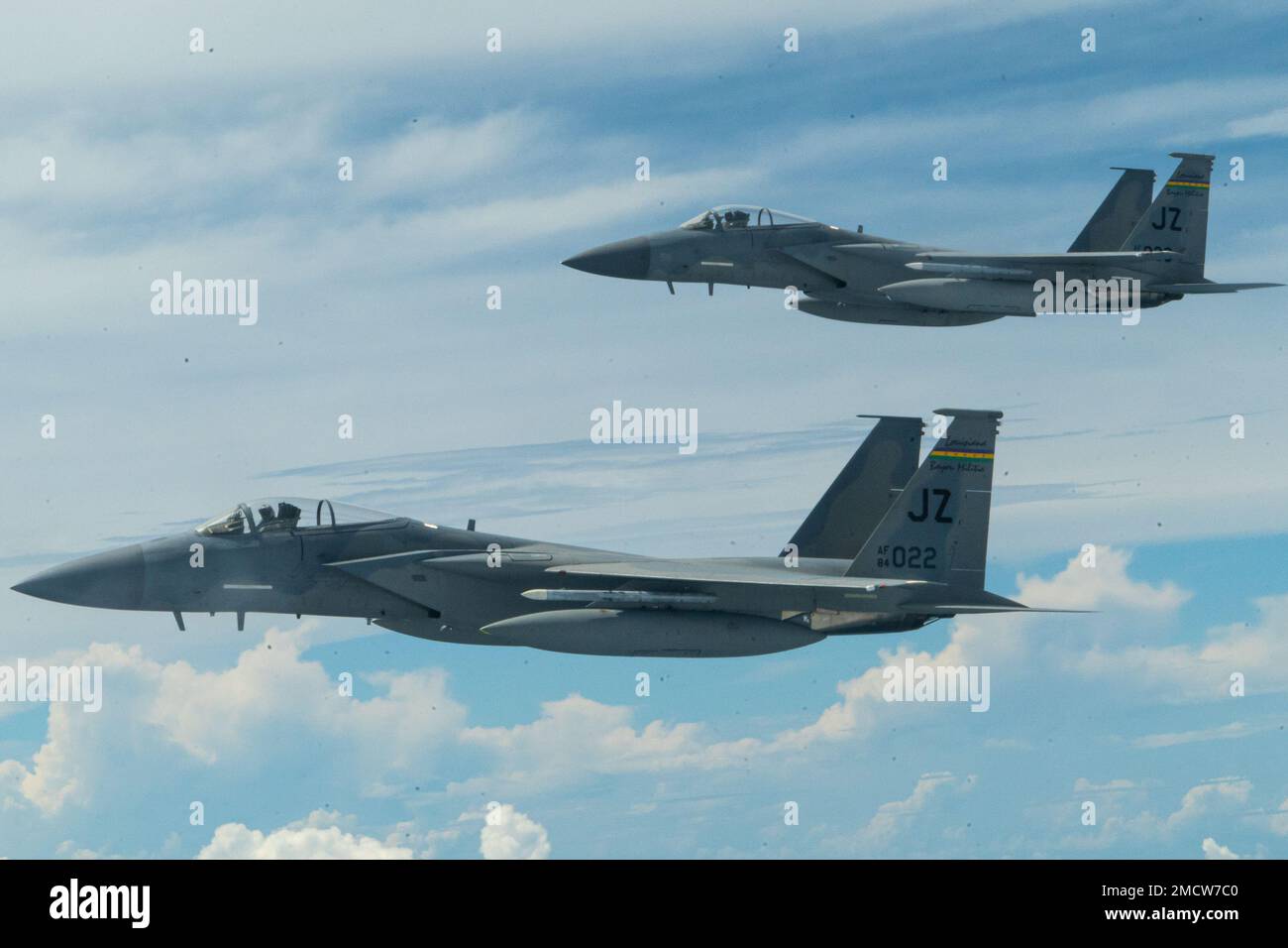 A pair of F-15 Eagles with the 159th Fighter Wing out of Louisiana fly ...