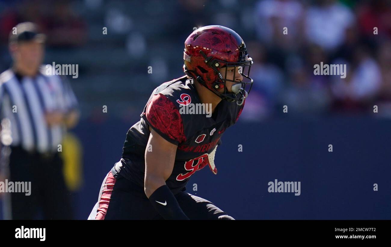 San Diego State cornerback Tayler Hawkins (9) runs during an NCAA ...