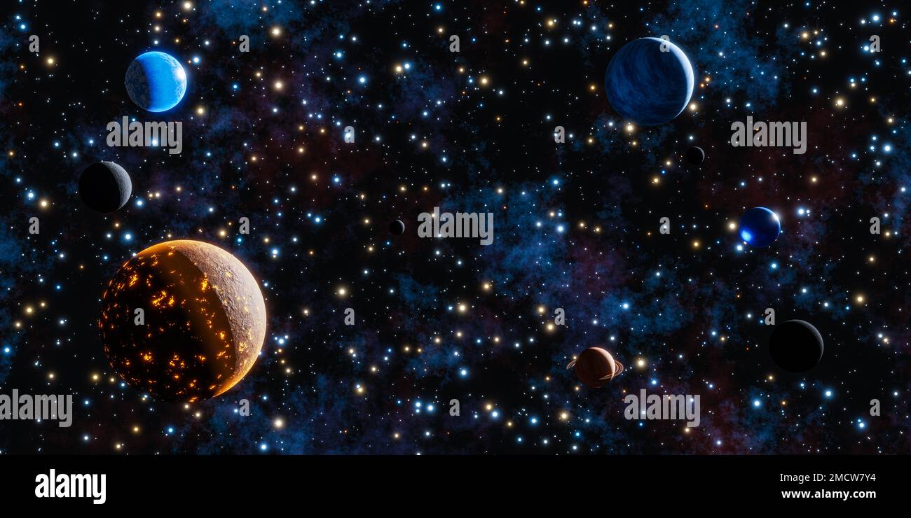 3D illustration of night sky with stars and planets Stock Photo - Alamy