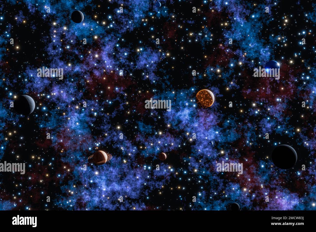 3D illustration of night sky with stars and planets Stock Photo - Alamy