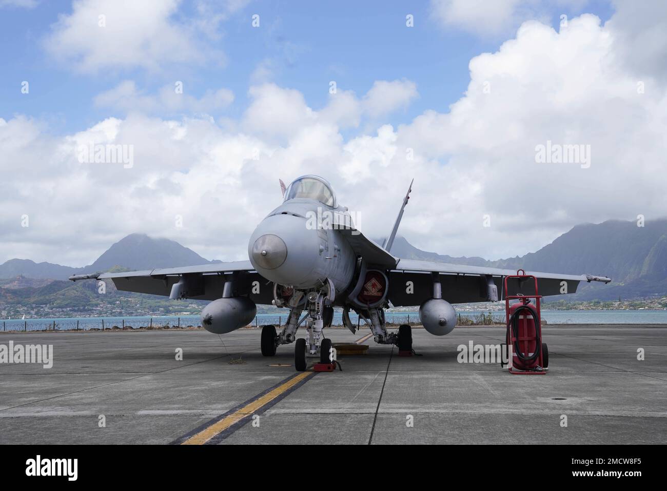 KANEOHE BAY (July 10, 2022) - A U.S. Marine Corps F/A-18 Hornet sits on ...