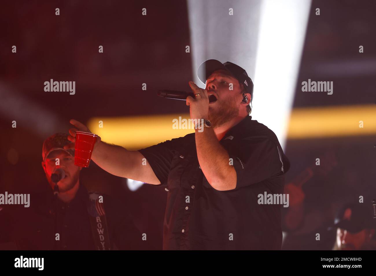 Luke Combs performs at halftime of an NFL football game between the Las ...