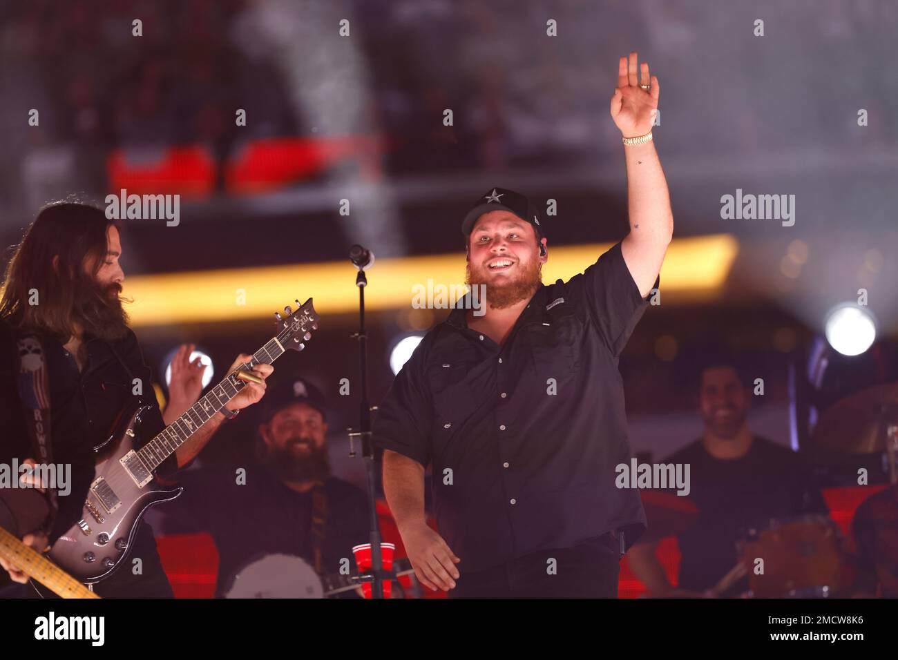 Luke Combs performs at halftime of an NFL football game between the Las ...