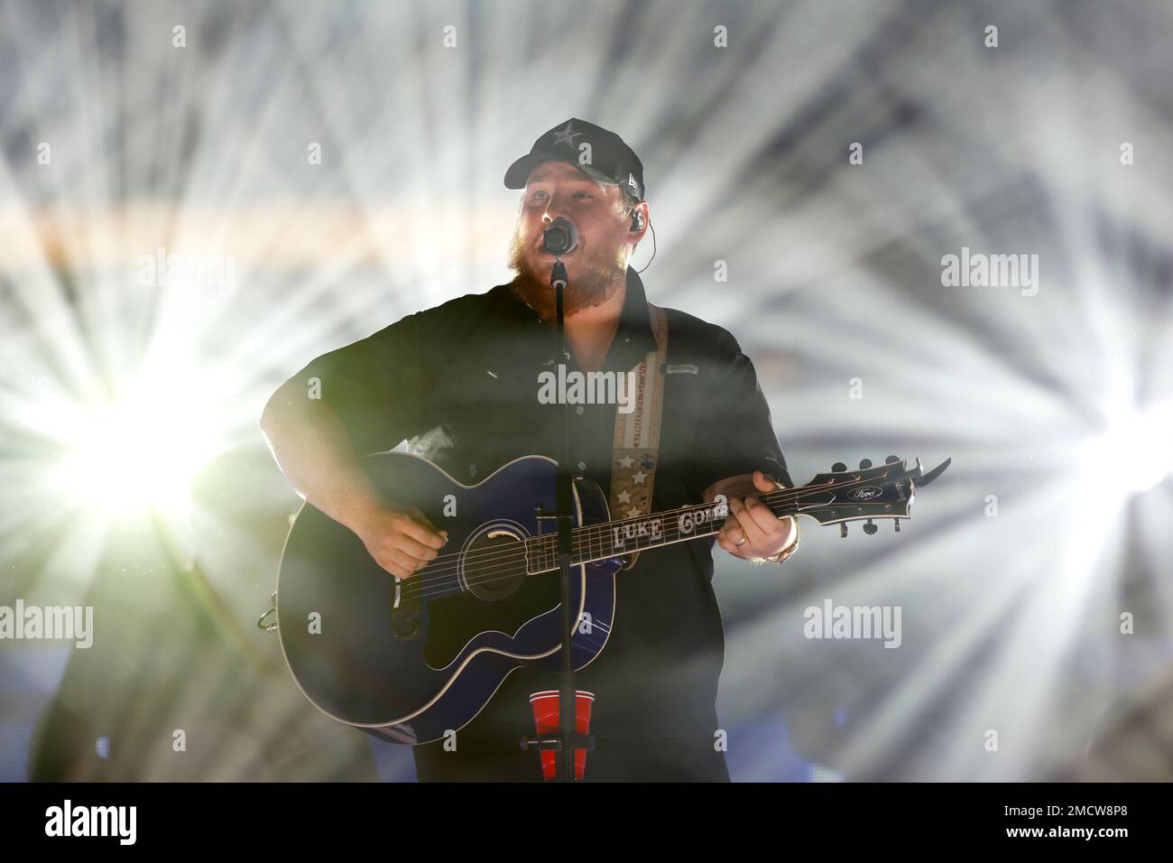 Luke Combs performs at halftime of an NFL football game between the Las ...