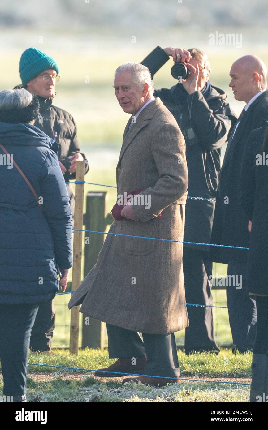 King Charles III after attending a church service at St Mary Magdalene ...