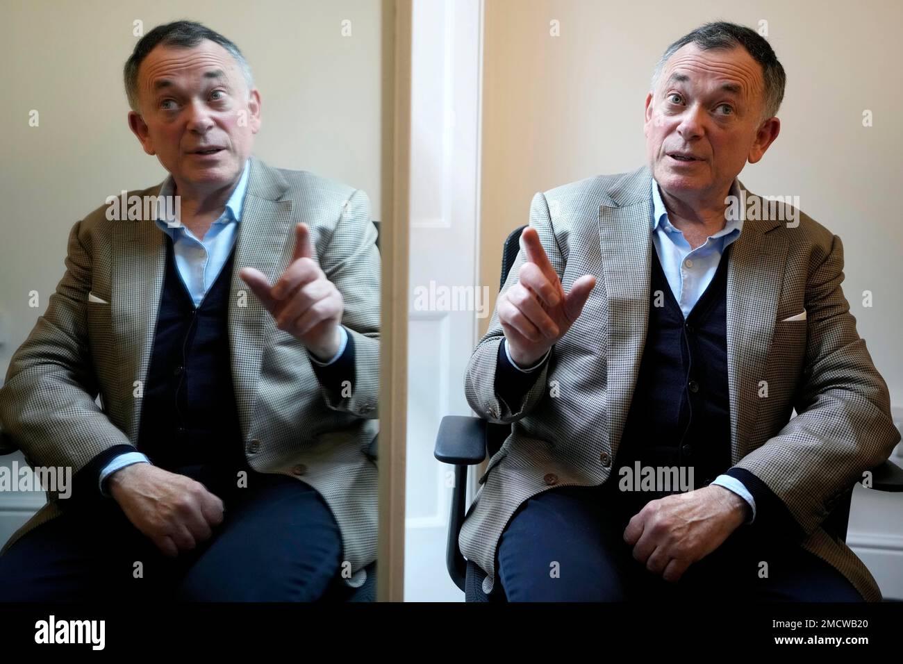 Businessman Ian Maxwell, brother of Ghislaine Maxwell is reflected in a ...