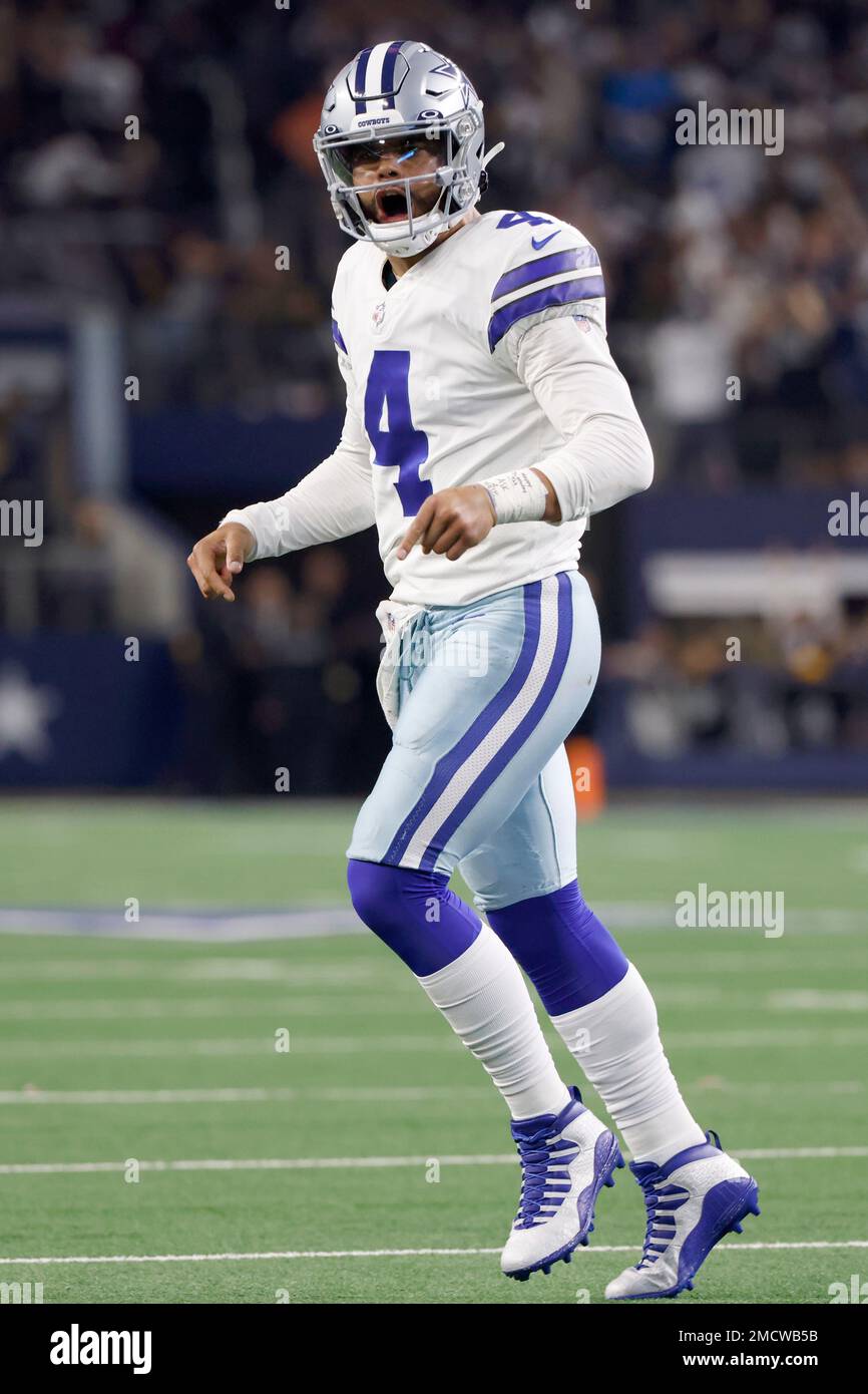 Dallas Cowboys quarterback Dak Prescott (4) reacts after throwing a ...