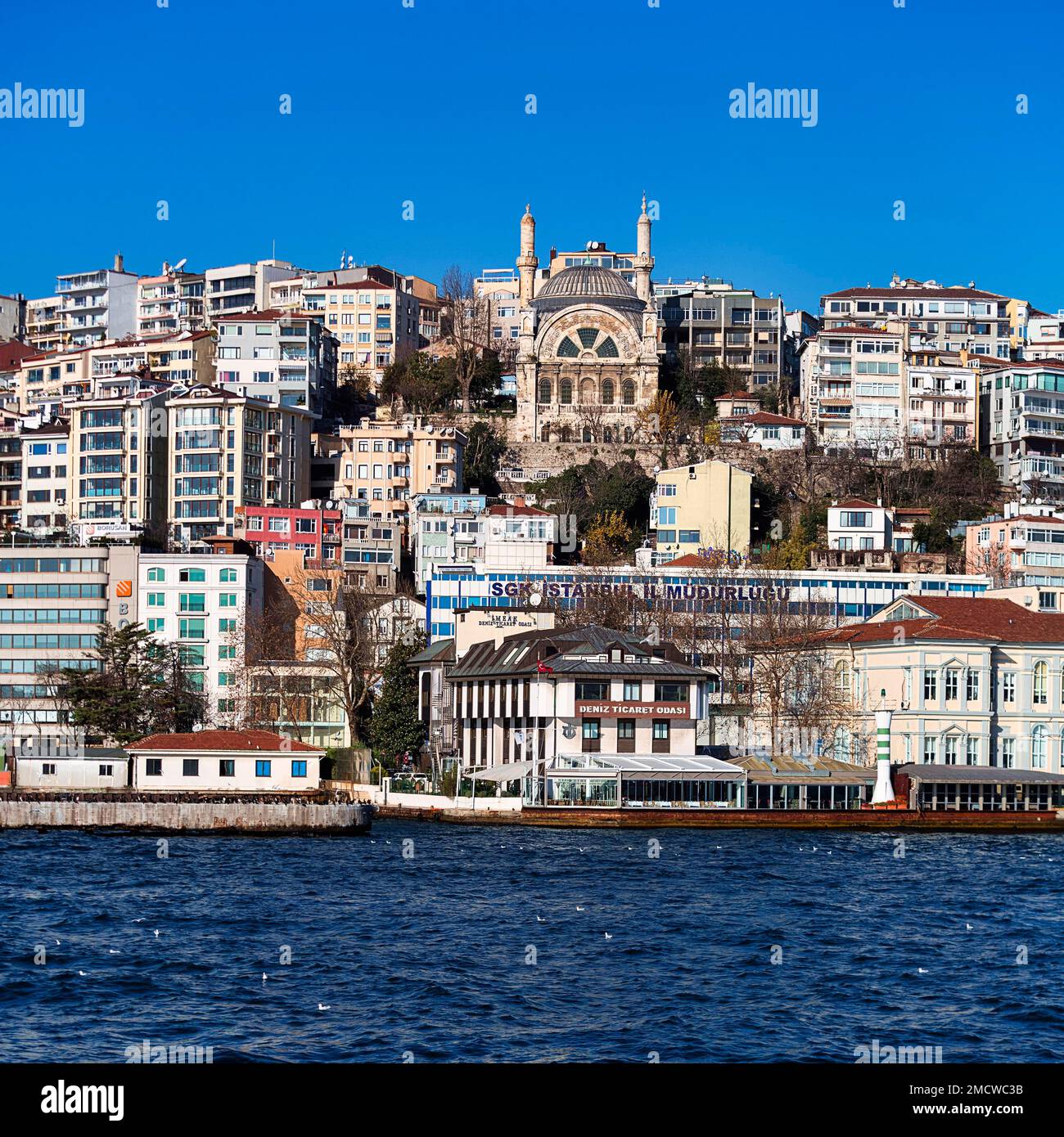 Residential buildings and Cihangir Mosque on the hillside, overlooking ...