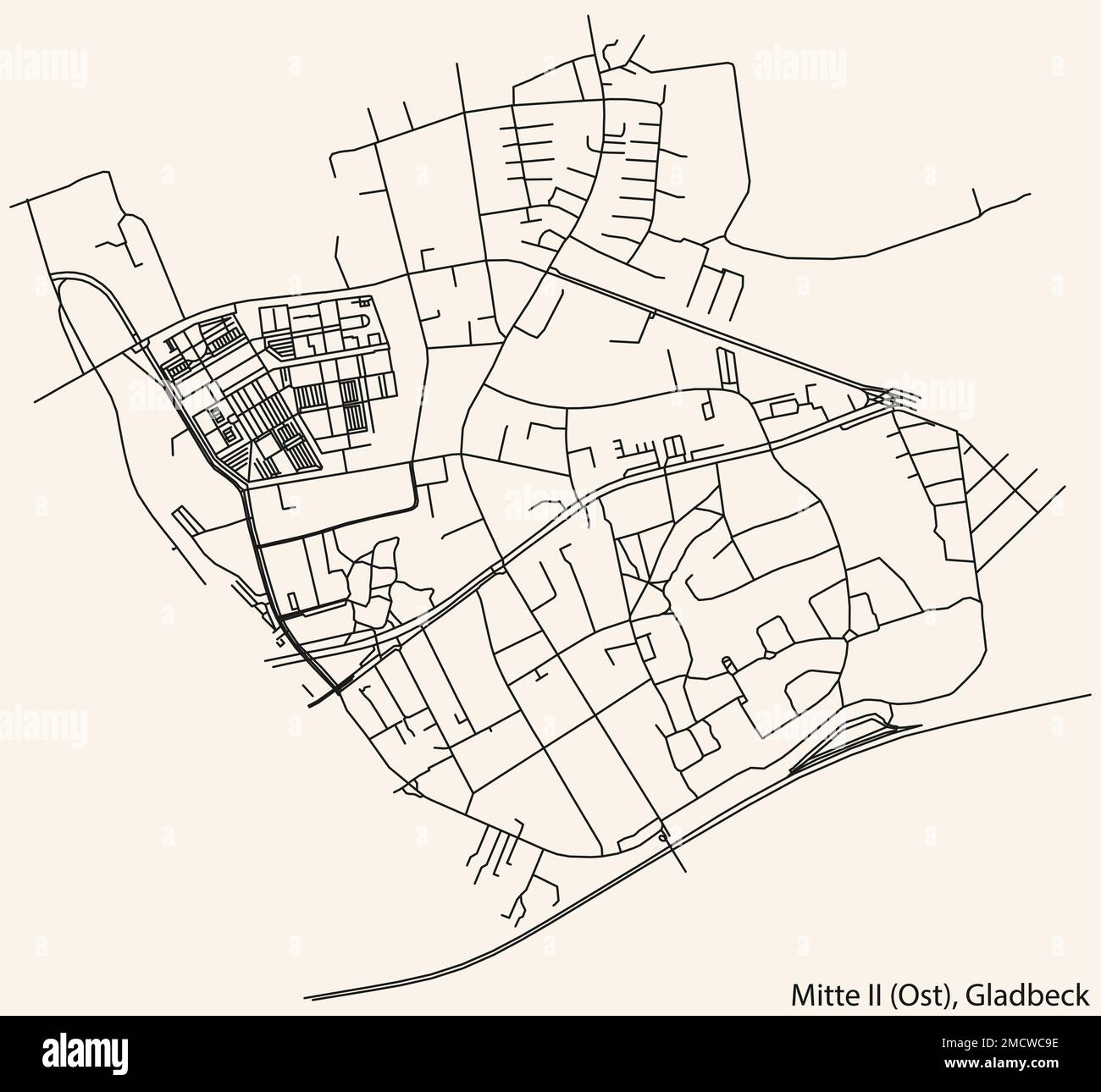 Street roads map of the MITTE 2 ( OST) DISTRICT, GLADBECK Stock Vector ...