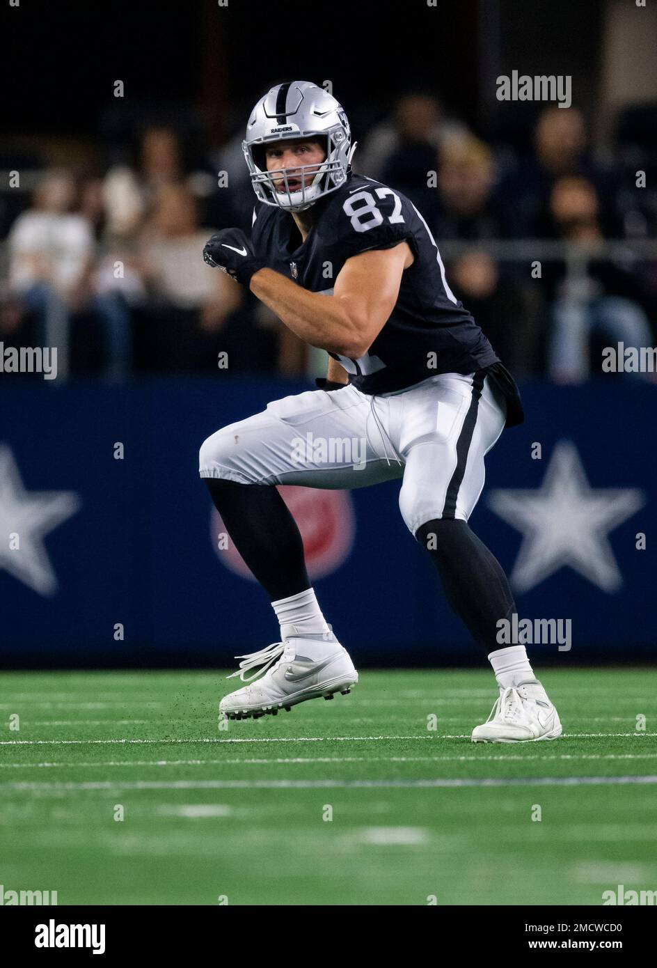 Las Vegas Raiders tight end Foster Moreau (87) runs a route during an ...