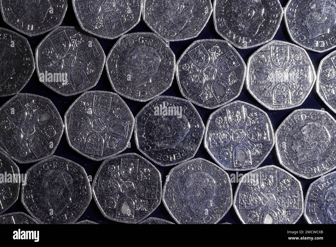 First coin effigy of King Charles III on 2022 50 pence coins Stock ...