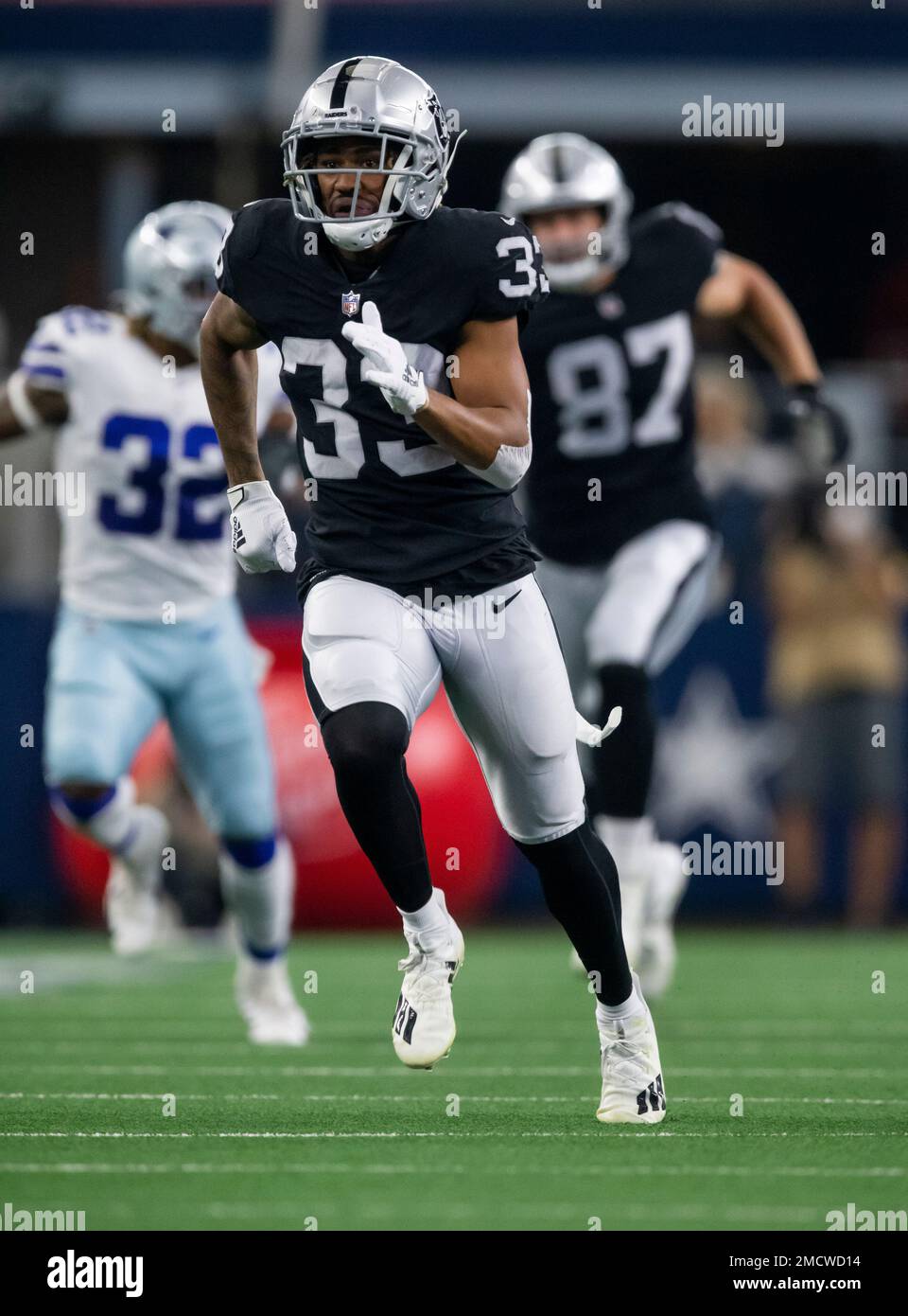 Las Vegas Raiders safety Roderic Teamer (33) defends during an NFL ...