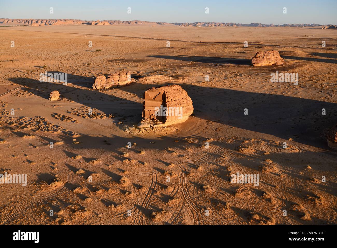 Qasr Al-Farid, 2000-year-old tomb of the Nabataeans, aerial view, Hegra ...