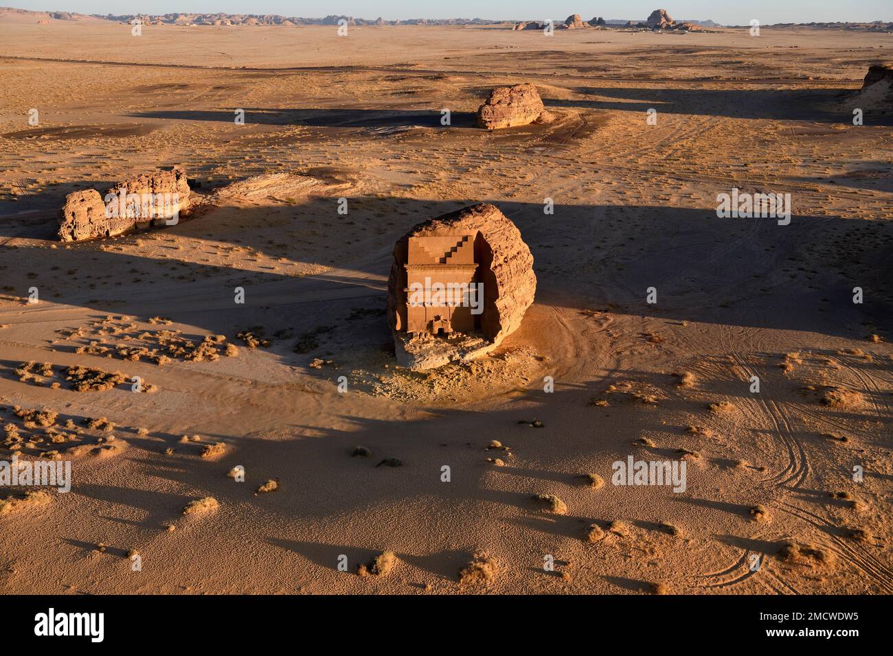 Qasr Al-Farid, 2000-year-old tomb of the Nabataeans, aerial view, Hegra ...