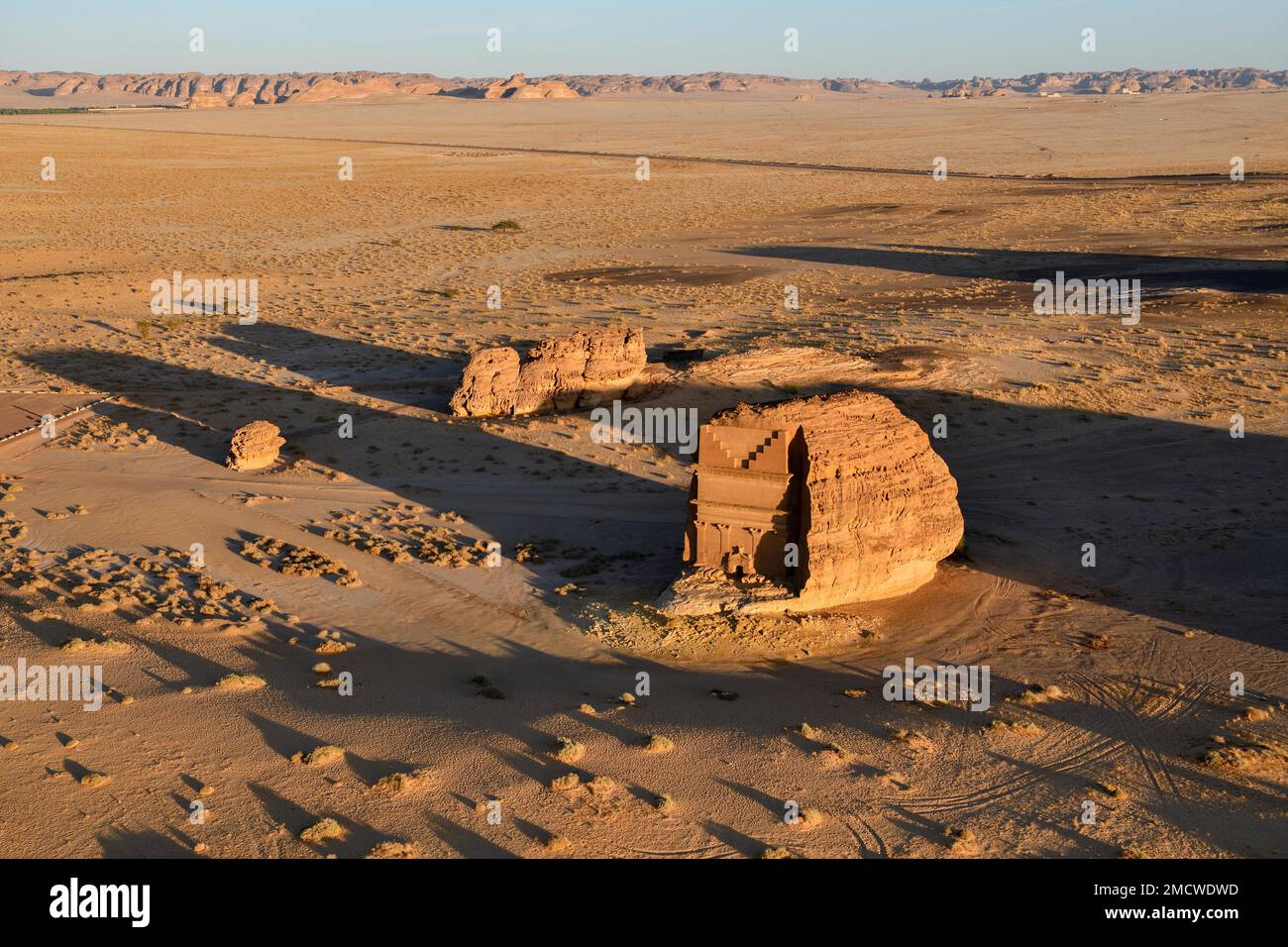 Qasr Al-Farid, 2000-year-old tomb of the Nabataeans, aerial view, Hegra ...
