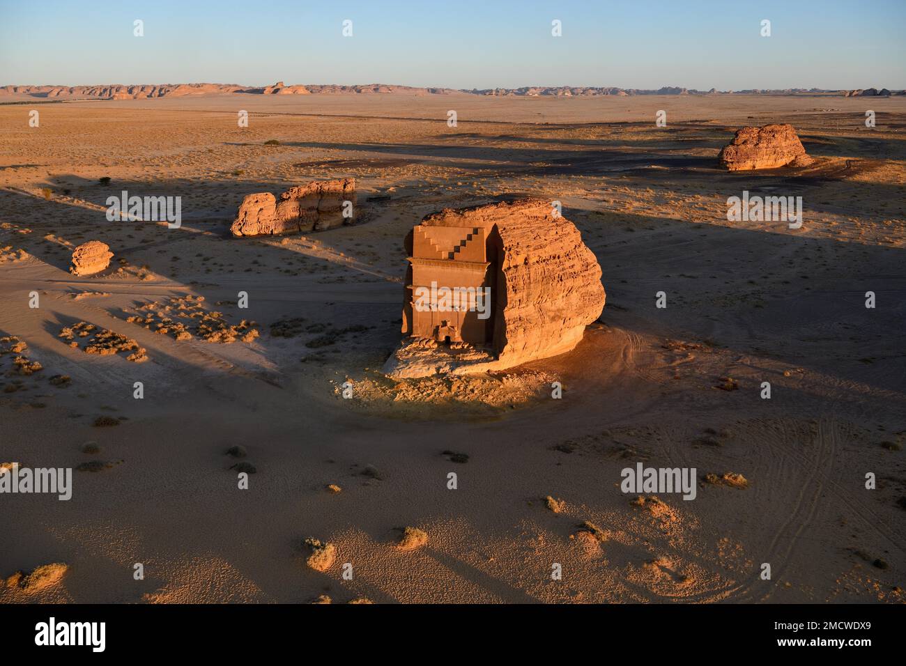 Qasr Al-Farid, 2000-year-old tomb of the Nabataeans, aerial view, Hegra ...