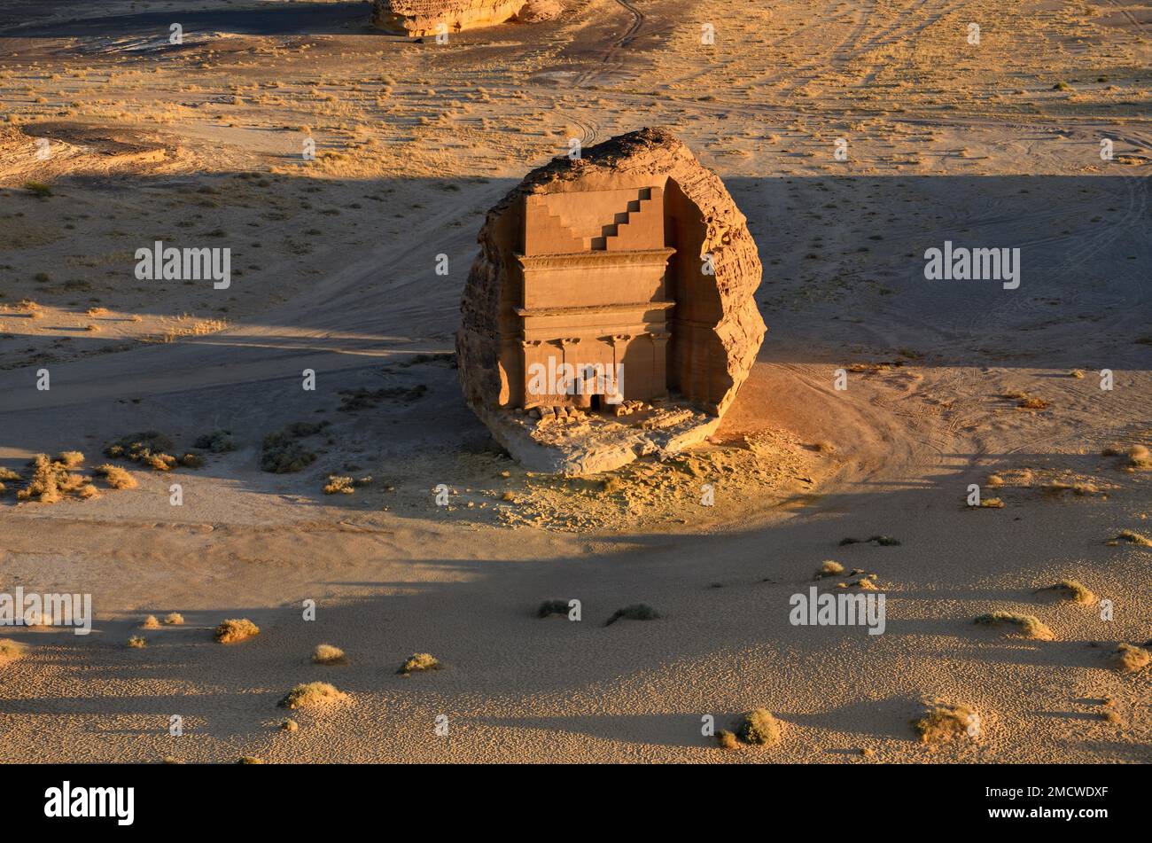 Qasr Al-Farid, 2000-year-old tomb of the Nabataeans, aerial view, Hegra ...