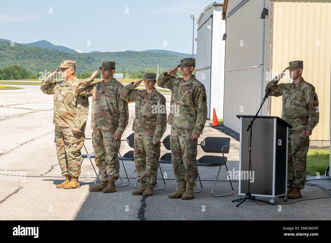 U.S. Army Maj. Annaliese Baumer, center, prepares to assume command of ...