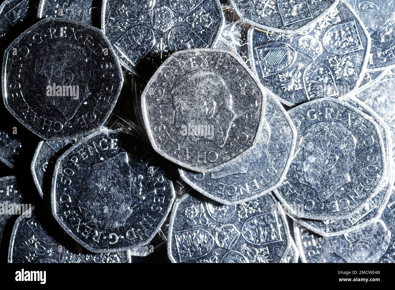First coin effigy of King Charles III on 2022 50 pence coins Stock ...