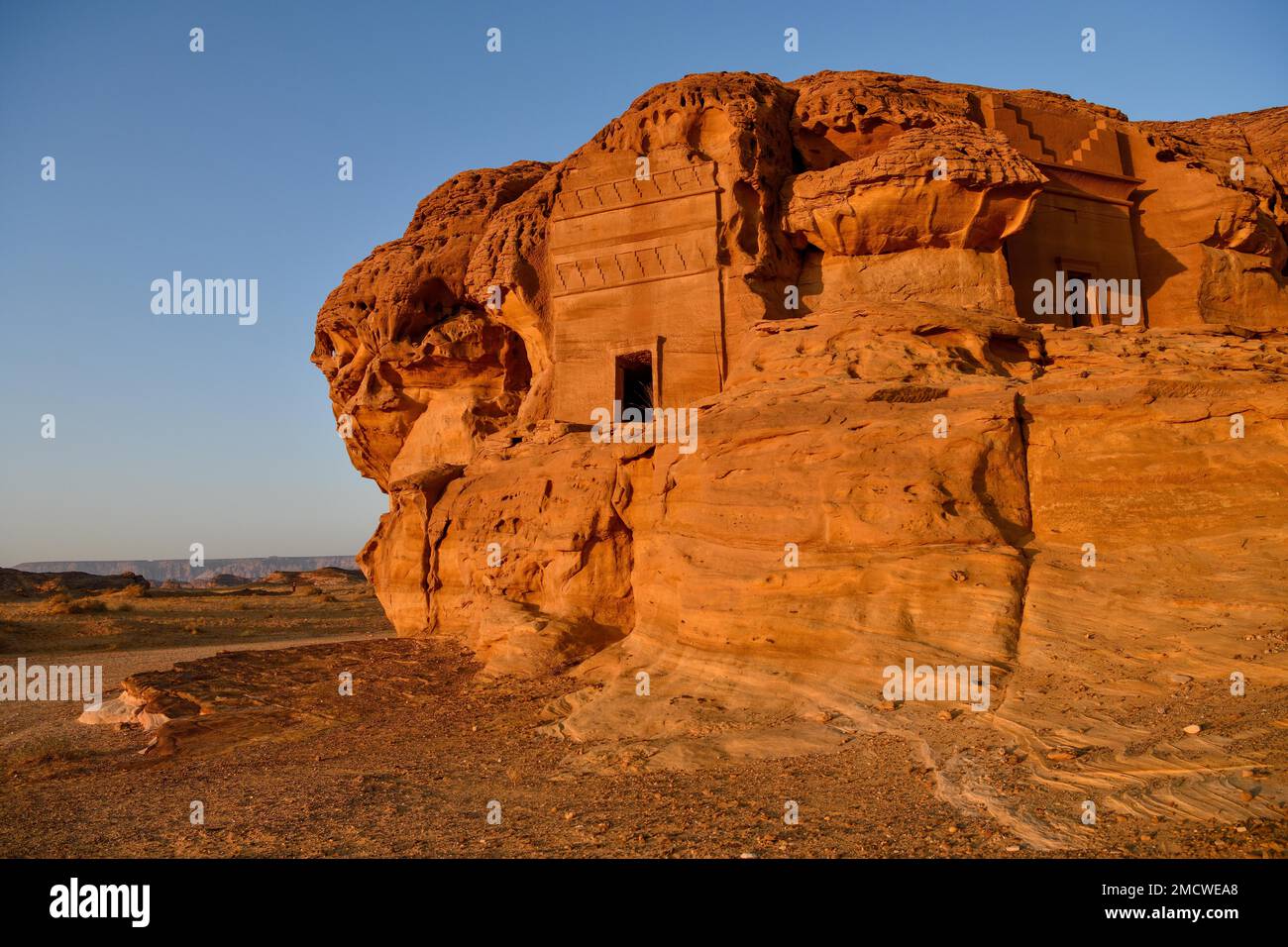 Nabataean tombs at Djabal Al-Ahmar in first light, Hegra or Mada'in ...