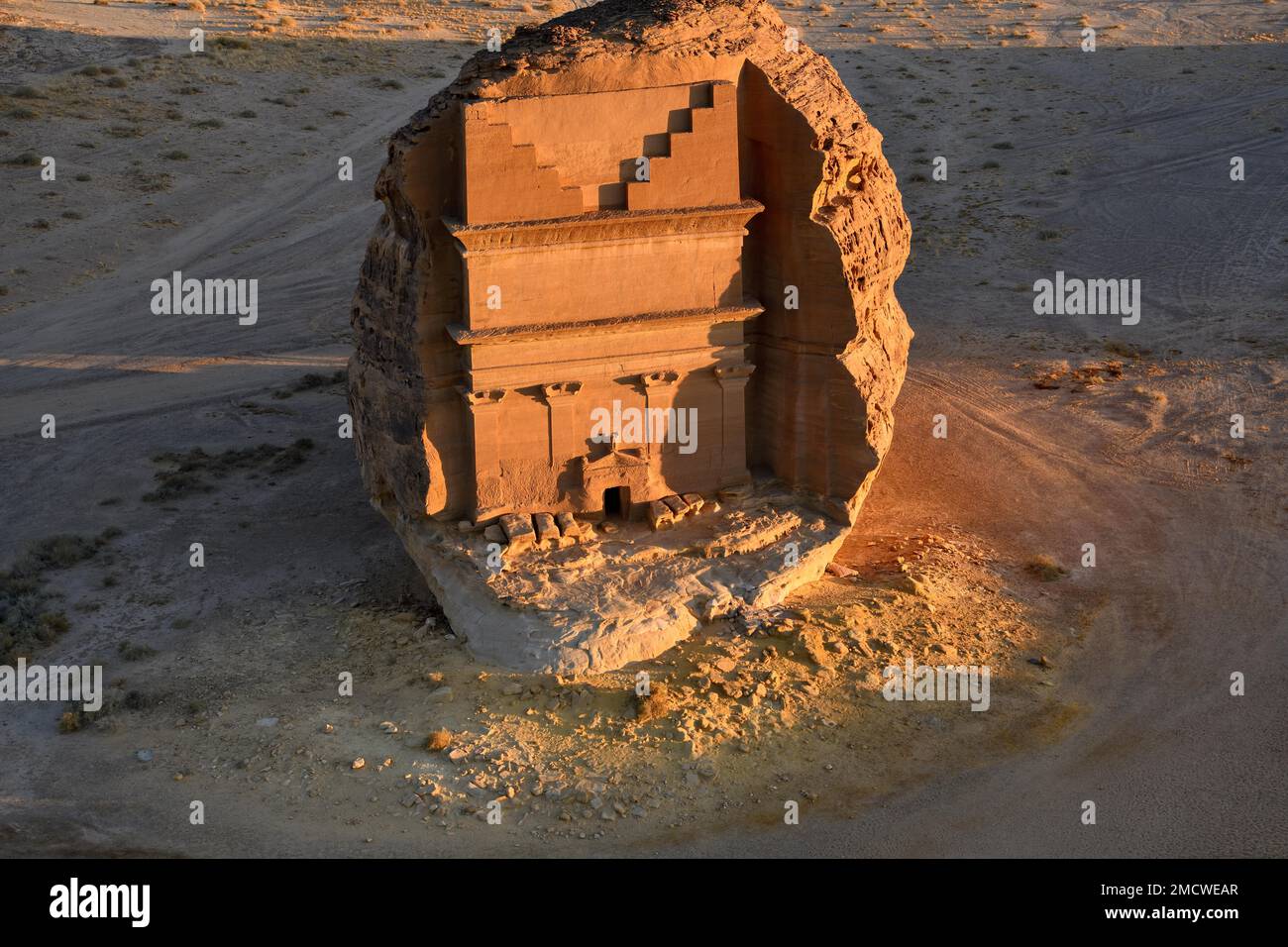 Qasr Al-Farid, 2000-year-old tomb of the Nabataeans, aerial view, Hegra ...