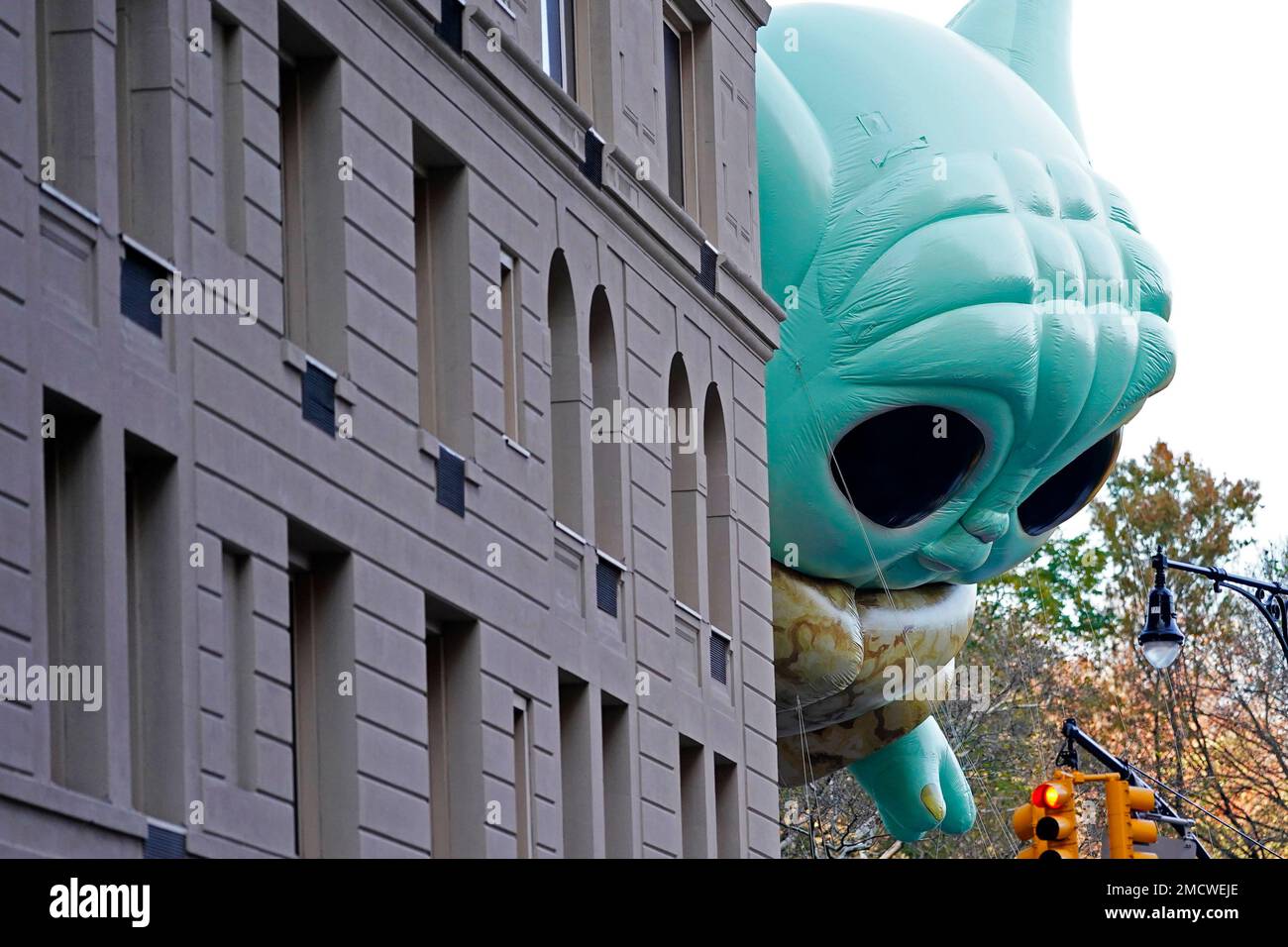 The Grogu or Baby Yoda balloon floats in the Macy's Thanksgiving Day ...