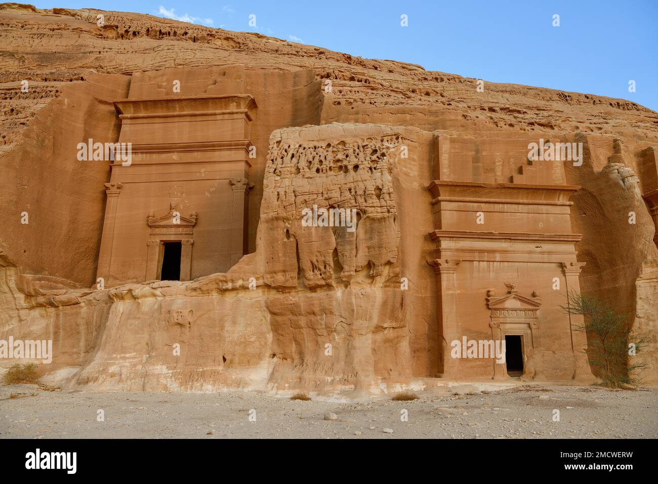 Nabataean tombs at the rock Qasr Al-Bint, Hegra or Mada'in Salih, AlUla ...