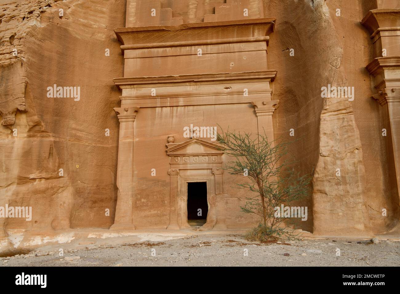 Nabataean tomb at the rock Qasr Al-Bint, Hegra or Mada'in Salih, AlUla ...