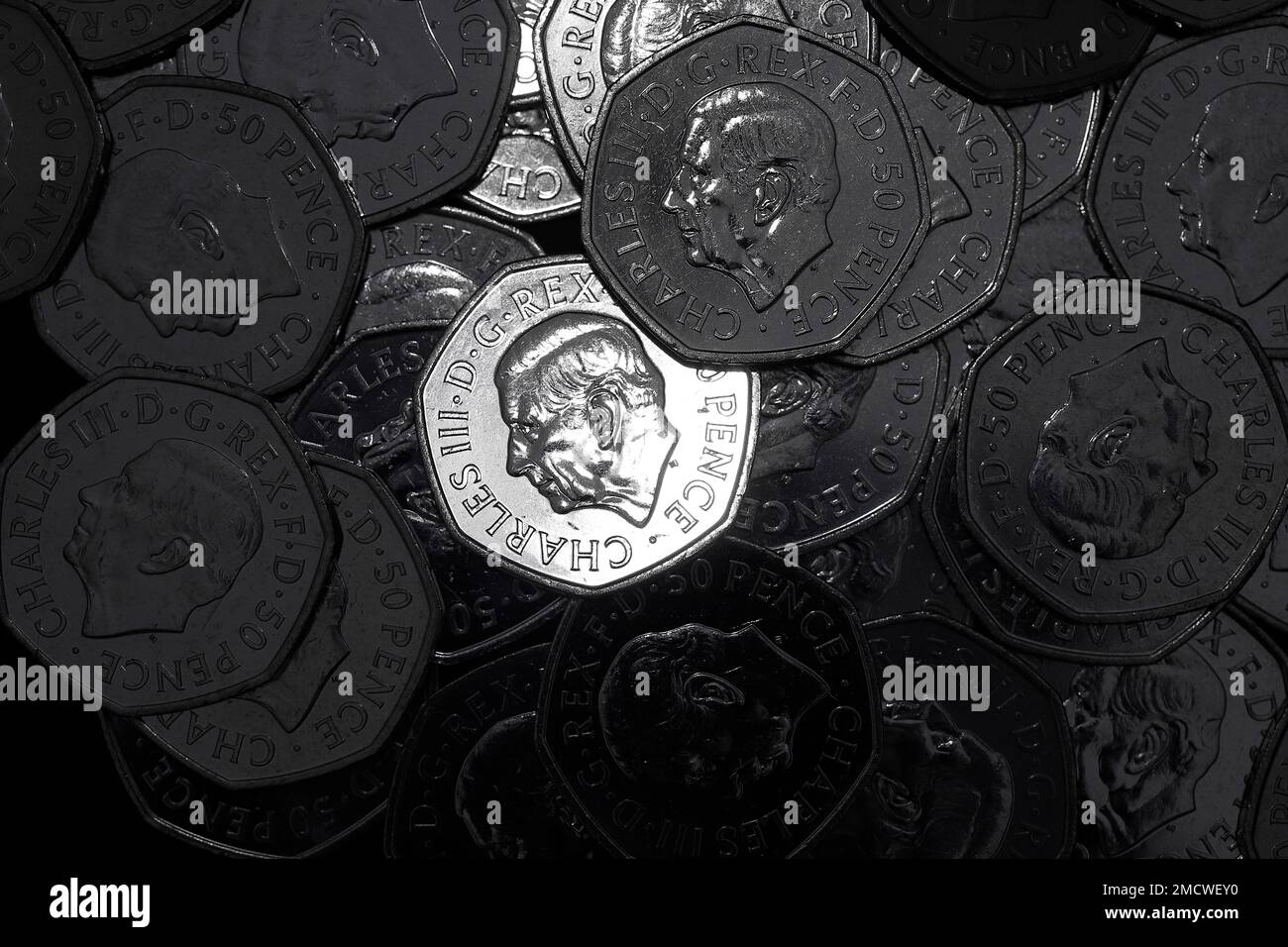 First coin effigy of King Charles III on 2022 50 pence coins Stock ...