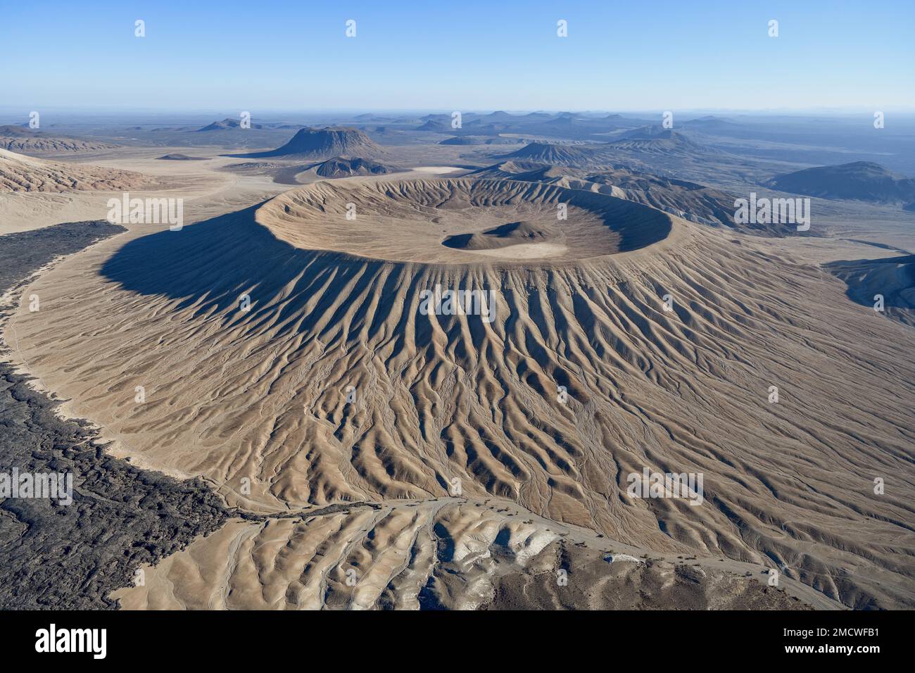 Harrat Khaybar volcanic landscape, aerial view, near Khaybar, Medina ...
