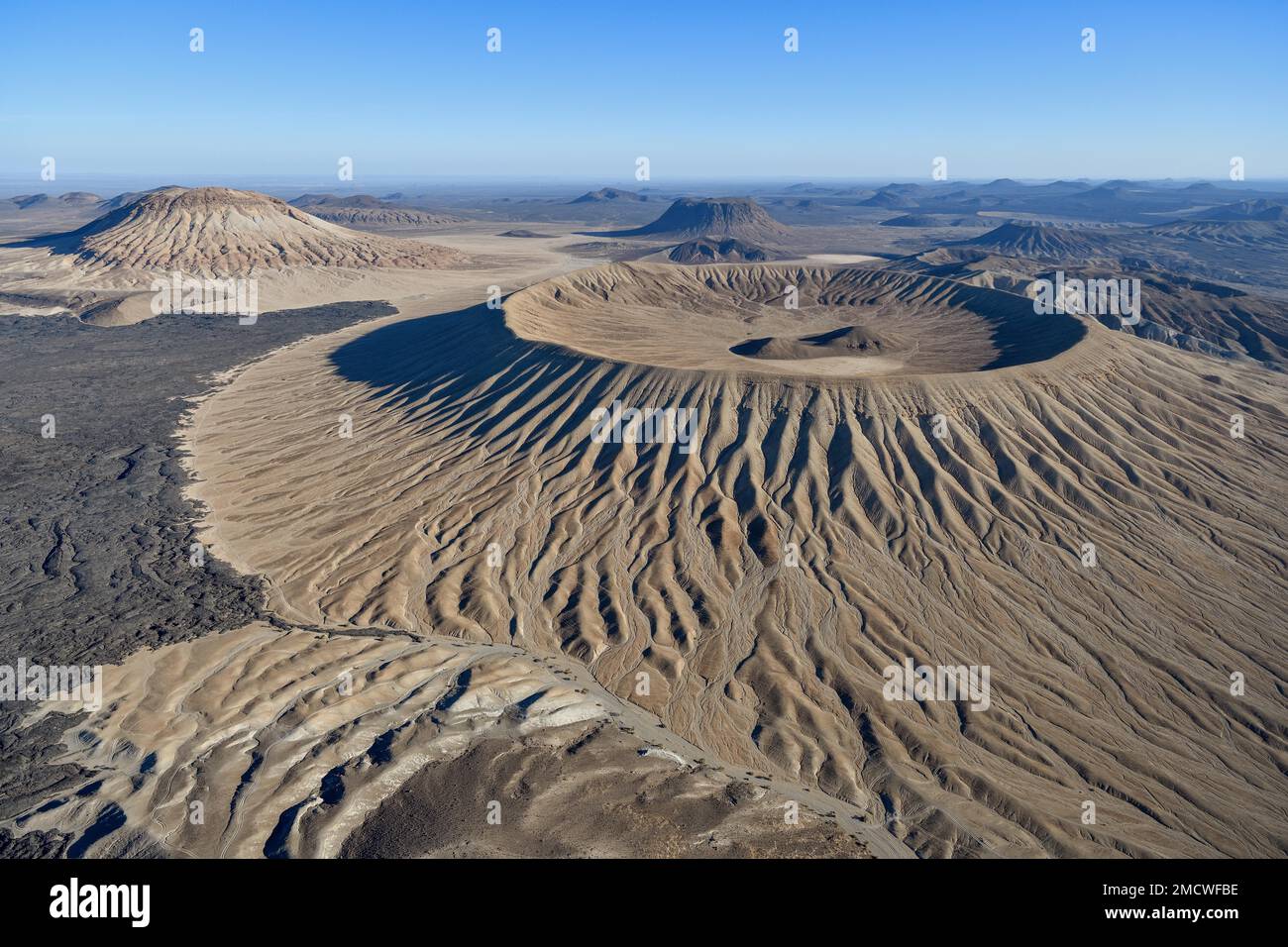 Harrat Khaybar volcanic landscape, aerial view, near Khaybar, Medina ...