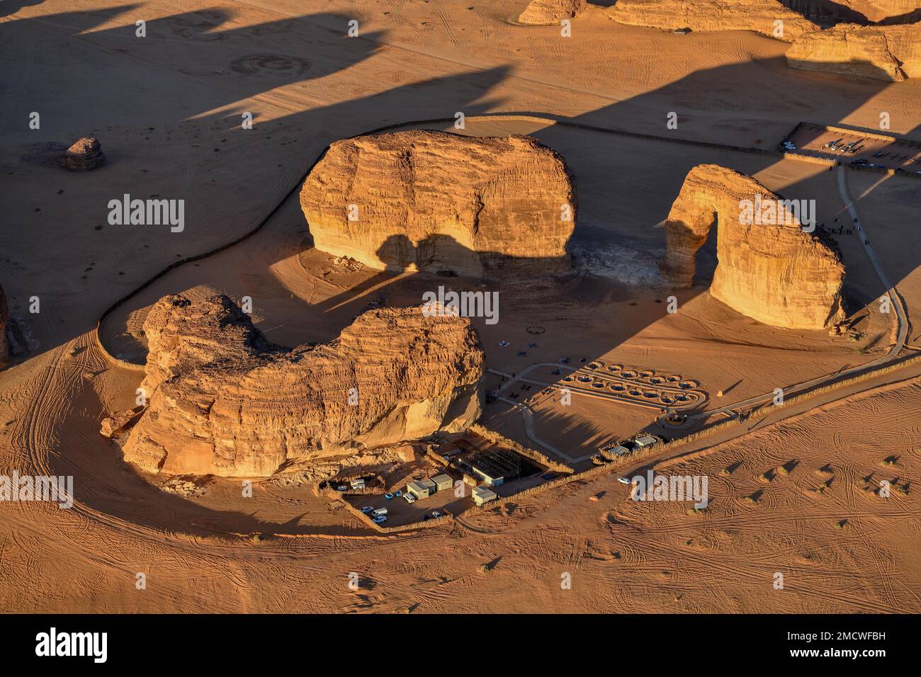 Elephant Rock or Elephant Rock, blue hour, aerial view, AlUla, Medina ...