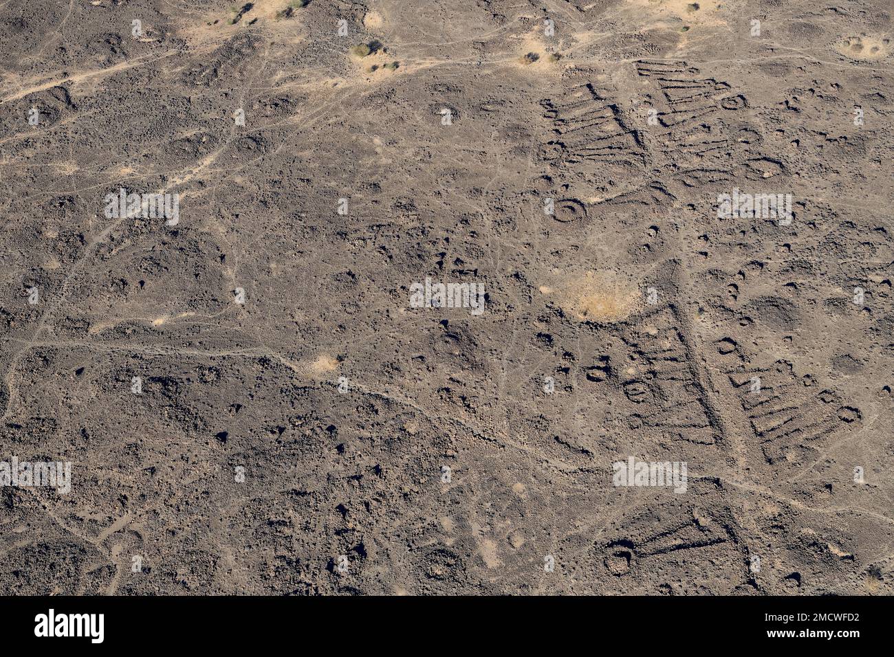 Neolithic stone ritual buildings, so-called mustatils, aerial view ...