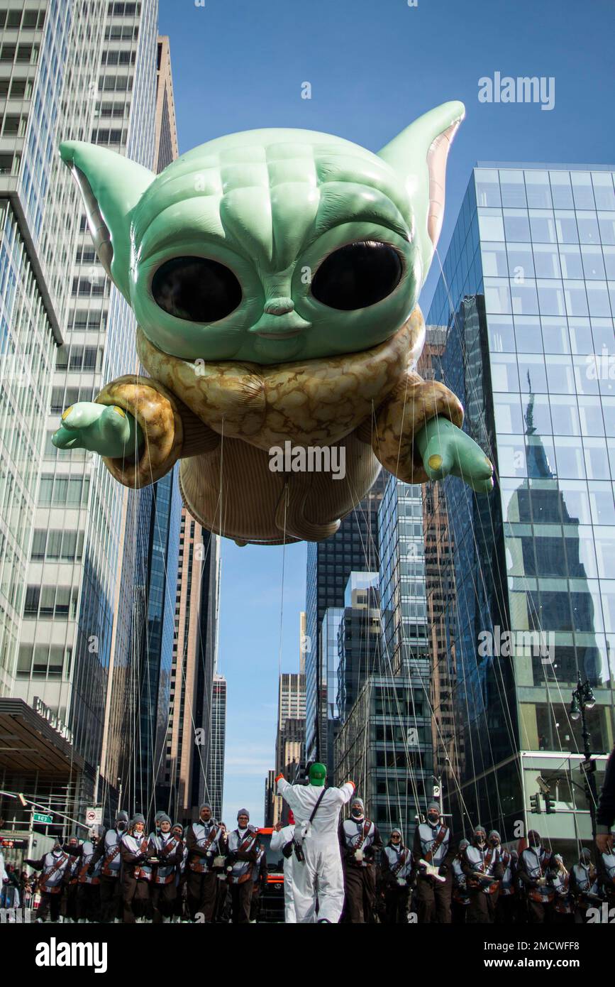 Baby Yoda, also known as the Grogu balloon, floats along 6th Ave. during the Macy's Thanksgiving ...
