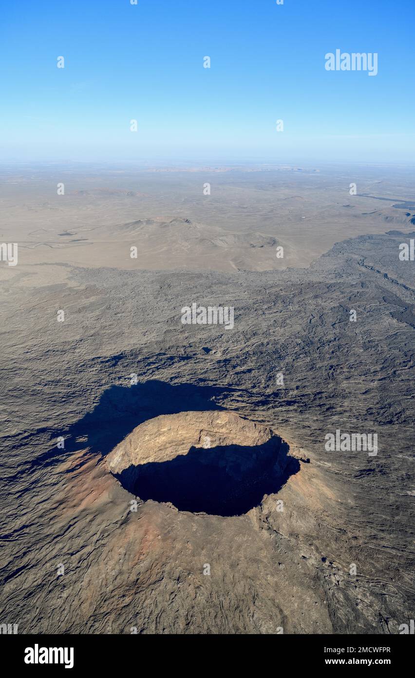 Harrat Khaybar volcanic landscape, aerial view, near Khaybar, Medina ...
