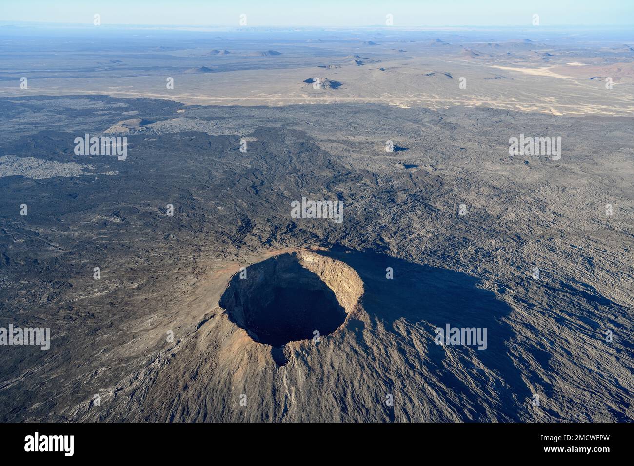 Harrat Khaybar volcanic landscape, aerial view, near Khaybar, Medina ...