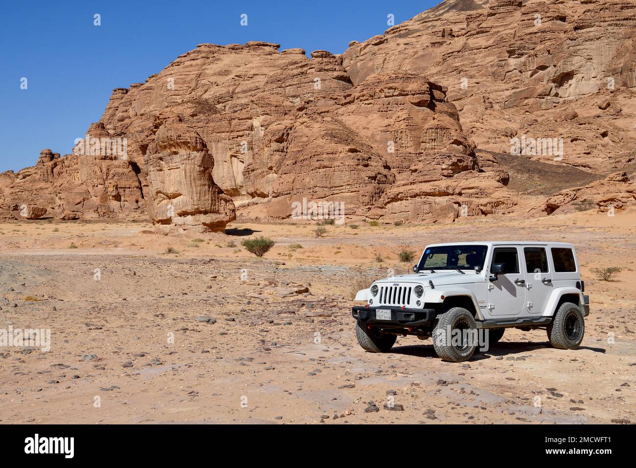 Off-road vehicle in Wadi Abu Oud, near AlUla, Medina Province, Saudi ...