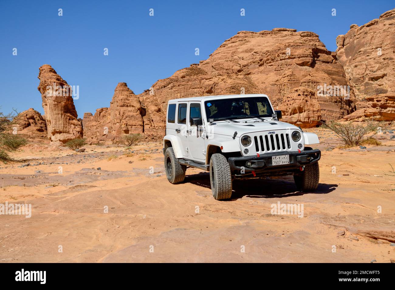 Off-road vehicle in Wadi Abu Oud, near AlUla, Medina Province, Saudi ...