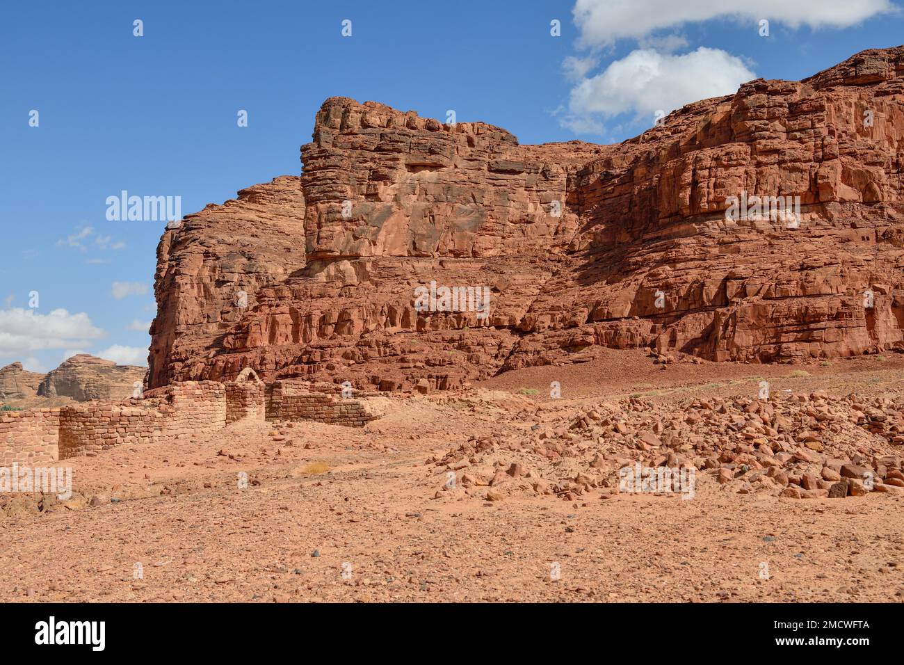 Islamic period buildings in front of the rocks of Dadan or Dedan, near ...