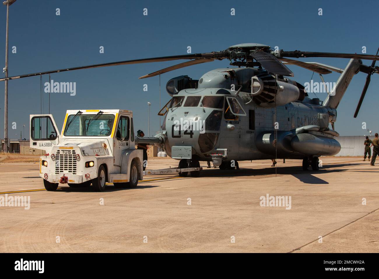 U.S. Marines with Marine Heavy Helicopter Squadron (HMH) 366 move a CH ...
