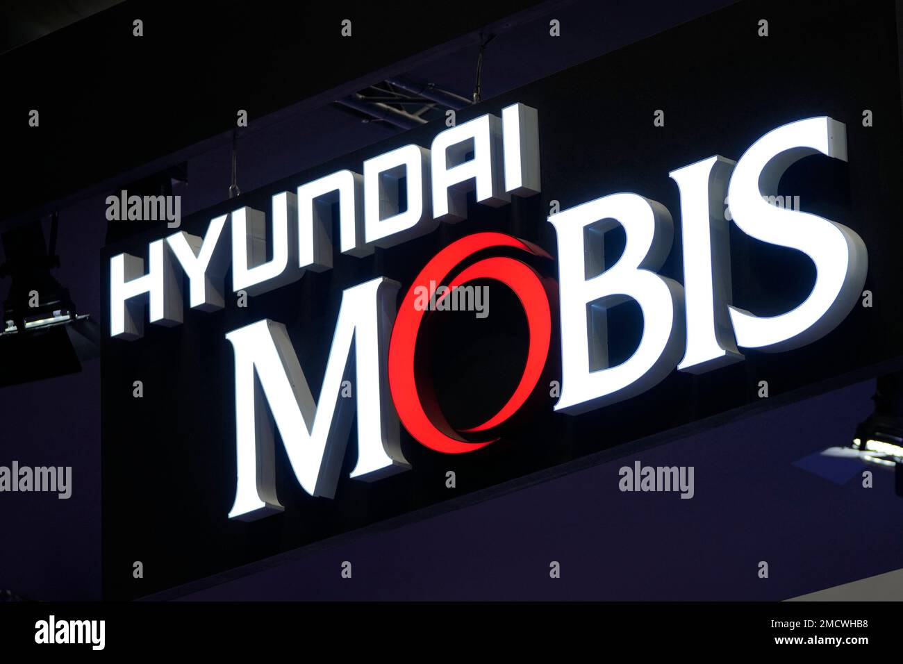 A logo of Hyundai MOBIS is seen at the Seoul Mobility Show in Goyang ...
