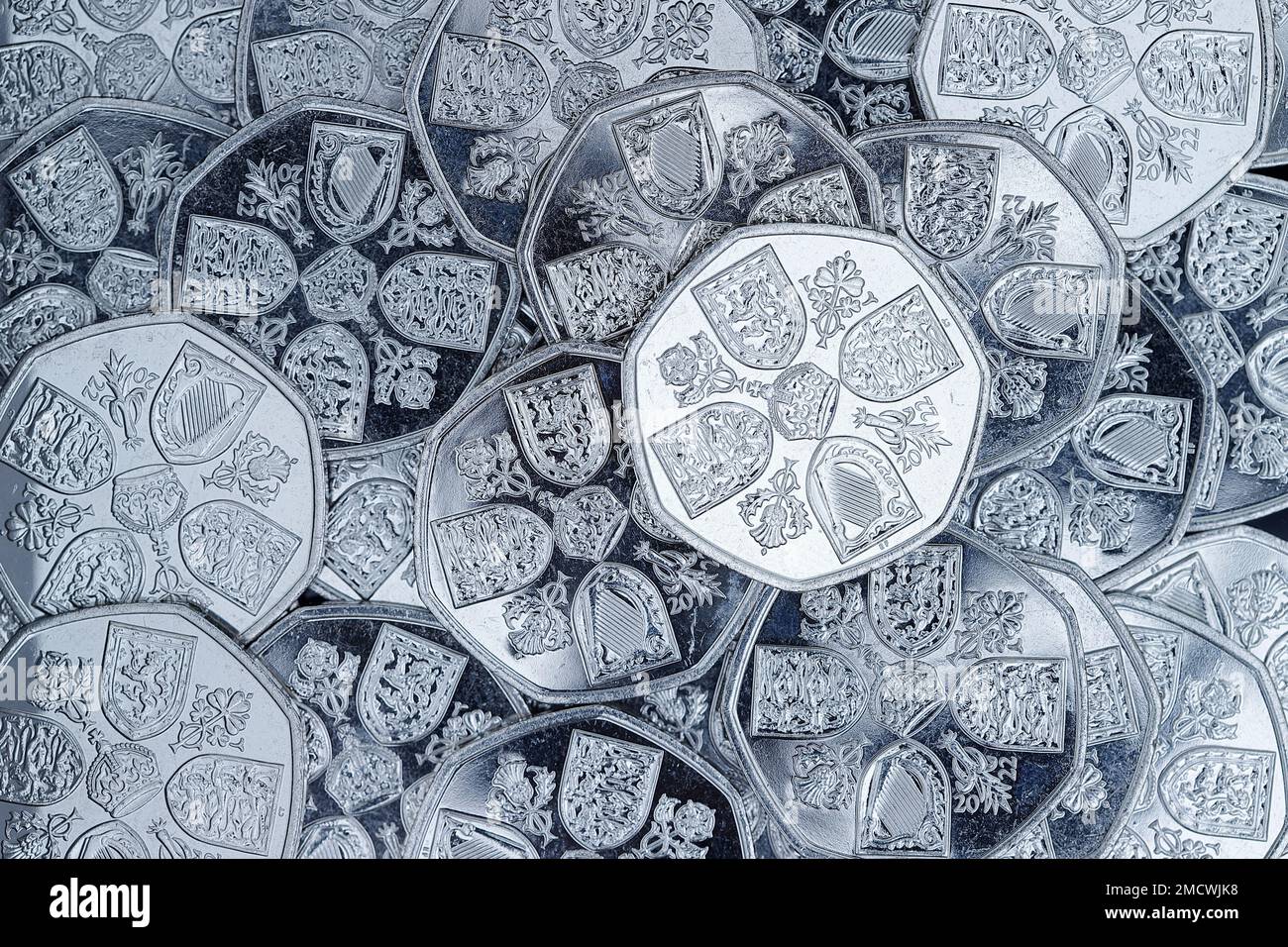 First coin effigy of King Charles III on 2022 50 pence coins Stock ...