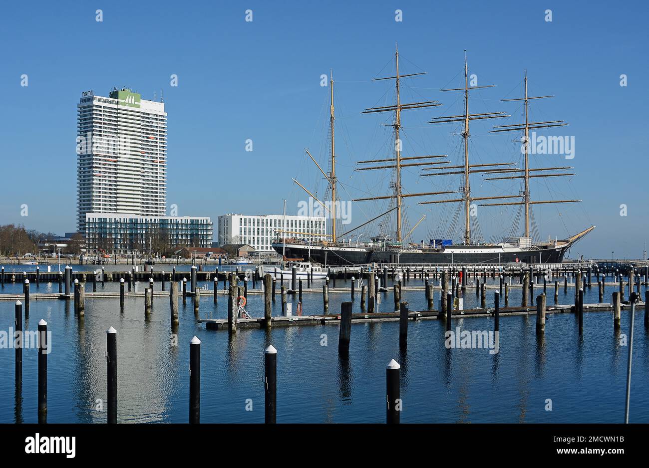 Travemuende, Priwall Harbour, view of the museum ship Passat and the ...