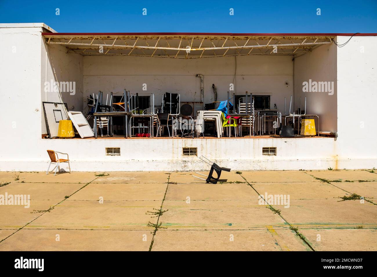 Pattern of messy chairs and tables in outdoor storage in Farol island ...